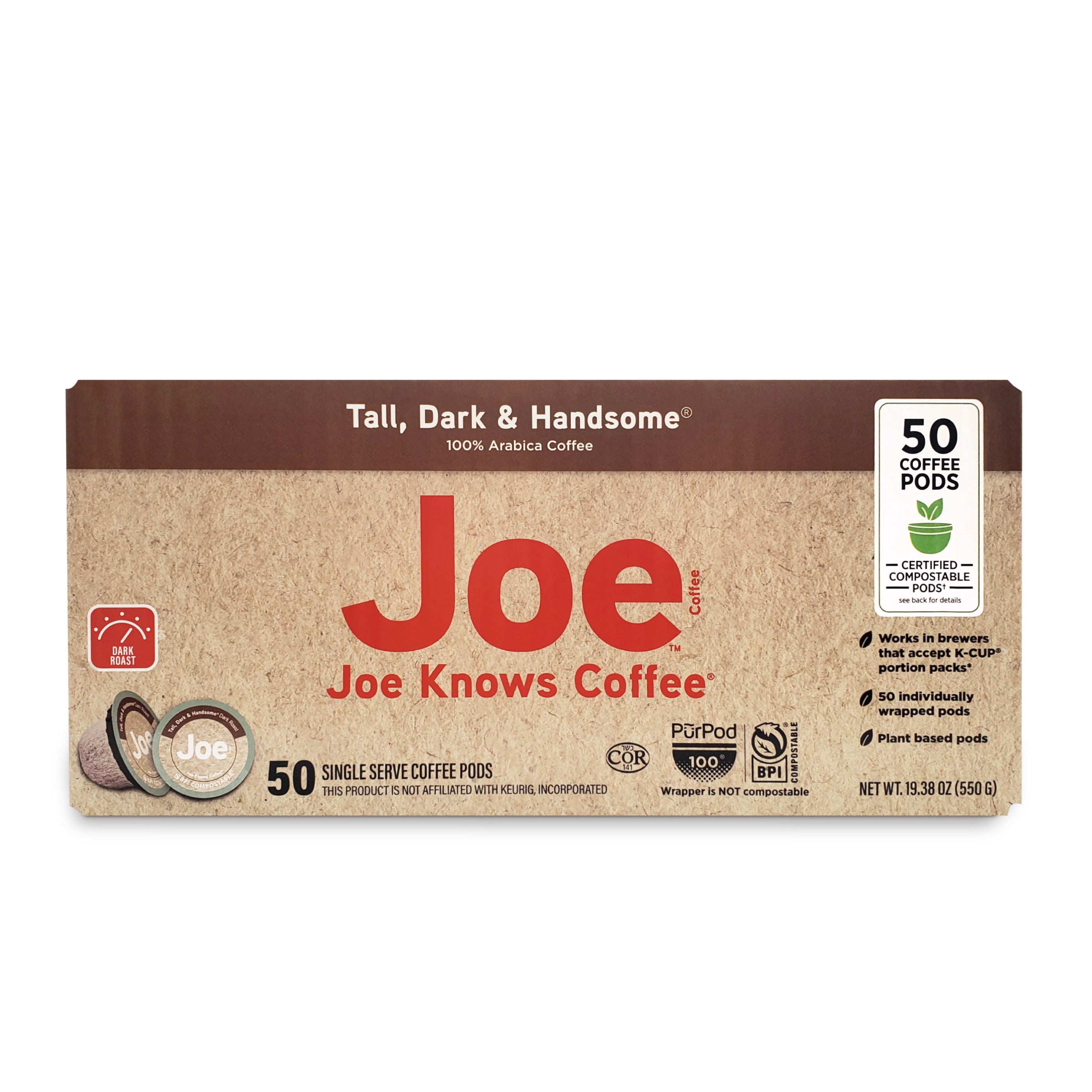 Joe Knows Coffee® Tall, Dark & Handsome® 50ct Single Serve Compostable ...